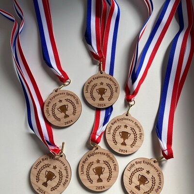 Wooden School Sports Day Medals 55mm Comes Complete With Ribbon ...