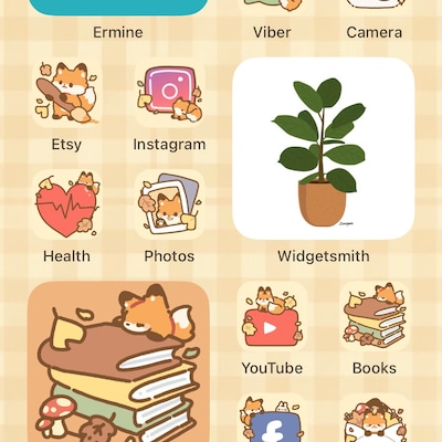 Cute Autumn Fox App Icon Set Kawaii Aesthetic Theme for Android IOS ...