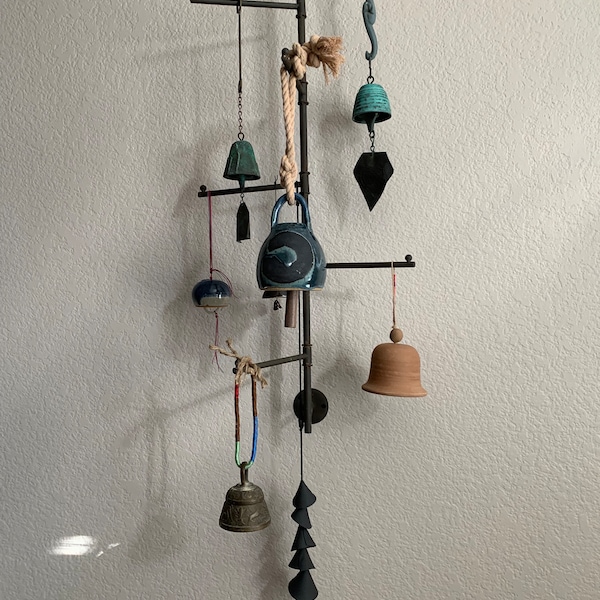 7 Tier Ceramic Black Cone Medium Wind Chimes, With 7 Bells, 1 Strand ...