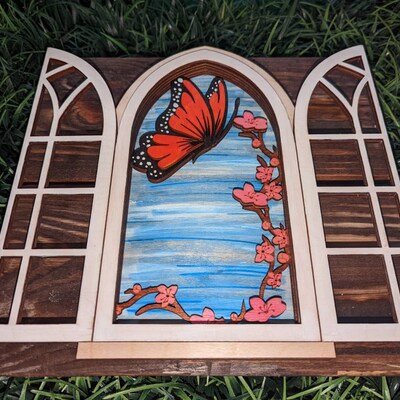 Butterfly Cherry Blossom Open Window Frame Sign Svg, Butterfly Sign Svg ...