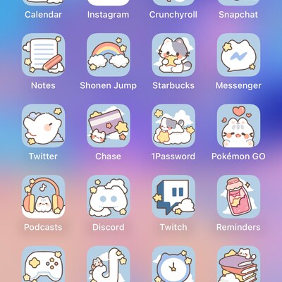 Dreamy Kitty App Icon Set Kawaii Aesthetic Theme for IOS Android Tablet ...
