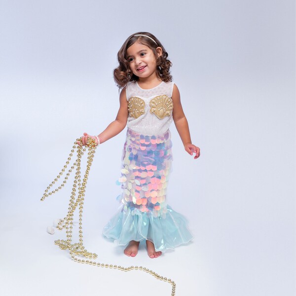 Mermaid Tail Princess Dress, Sequins Holographic Birthday Outfit, Shiny ...