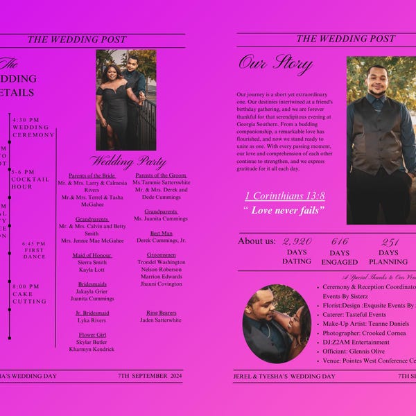 Folded Printable Wedding Newspaper Program Canva Template, Newlywed ...