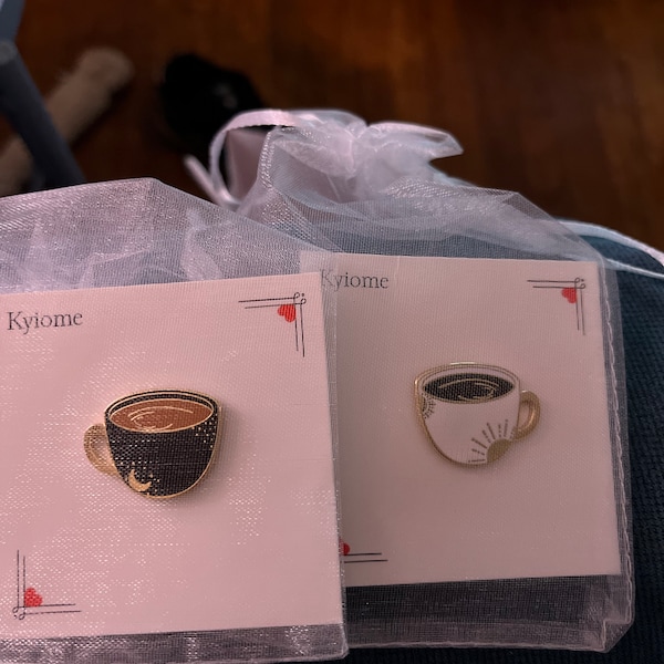 Coffee Mug Pins, Enamel Pin, Lapel Pin, Gold Plated, Set, Black, Latte ...