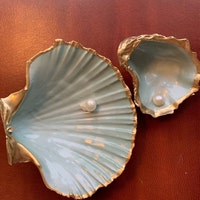 Set of 2 Eggshell Blue & Gold Scallop Shell W. Oyster Trinket - Etsy Canada