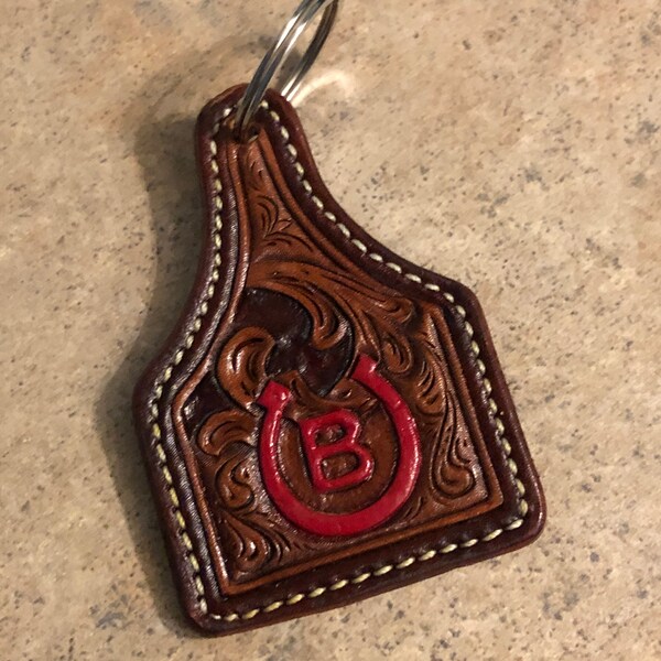 Handmade Leather Ear Tag Key Chains Personalized With Your Initials or ...