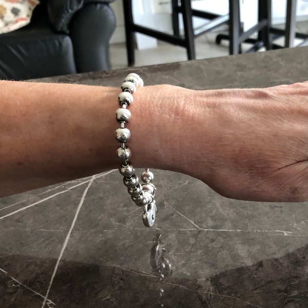 Womens Chunky Padlock and Key Ball Chain Bracelet, Silver Ball Chain ...