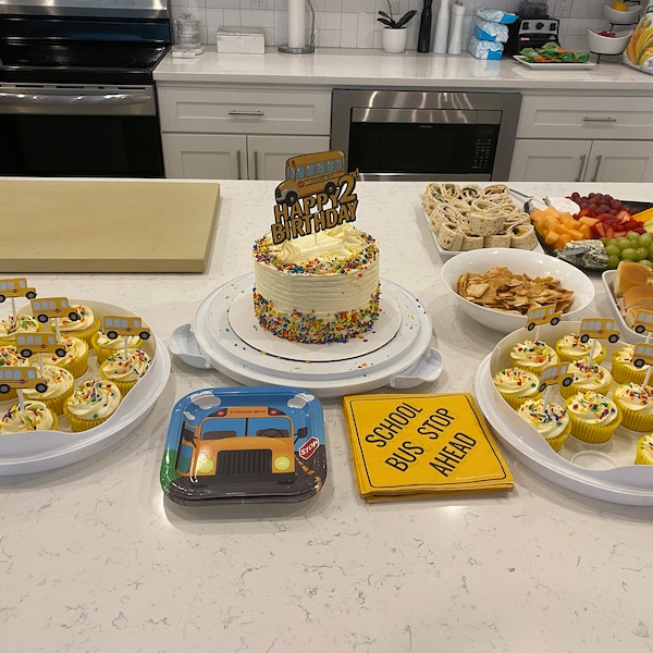 School Bus Cupcake Toppers School Bus Birthday School Bus Party School ...