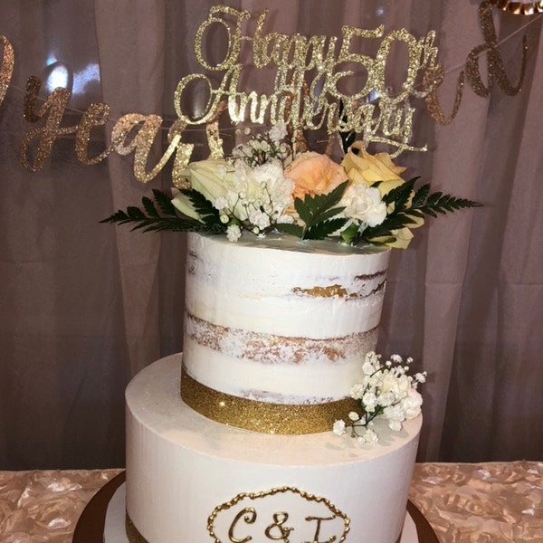 Happy 50th Anniversary Topper, Anniversary Cake Topper, Golden ...