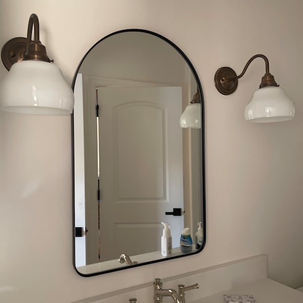 Gooseneck Wall Sconce - White or Clear Glass Gourd Shade - Task ...