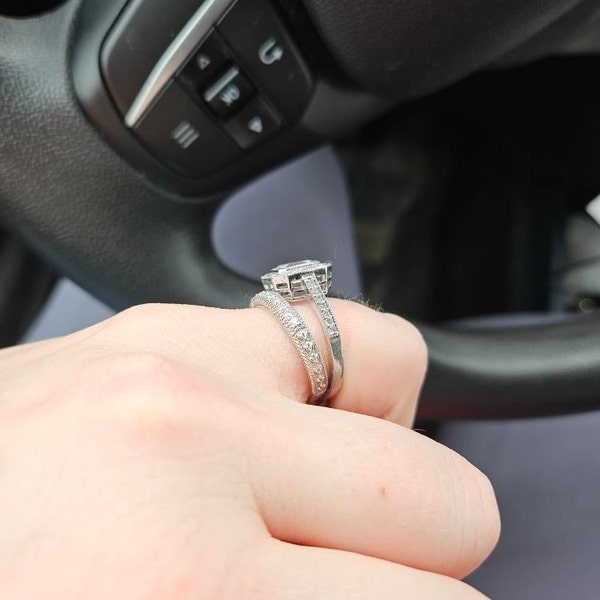 Classic Solitaire Engagement Ring Set, Round Moissanite Diamond ...