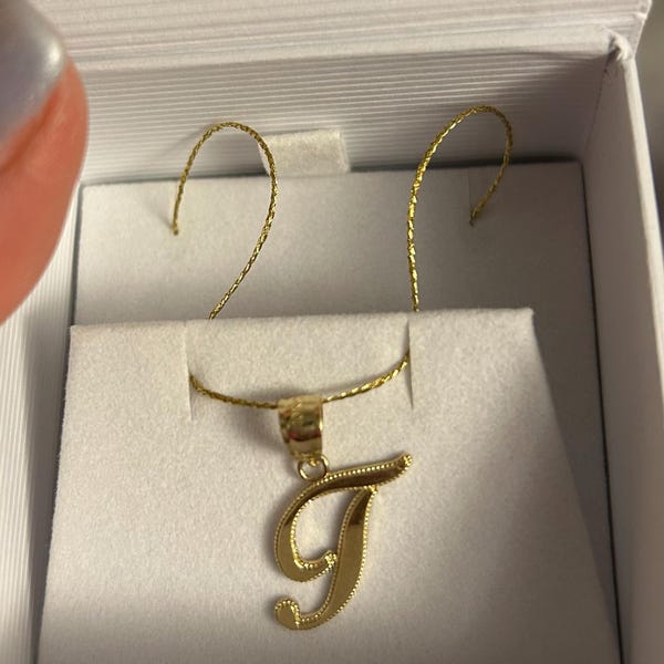14k or 10k Solid Gold Cursive Initial Necklace, Cursive Initial Pendant ...