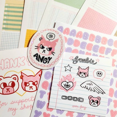 Angry Emo Cat Sticker Holographic Cat Sticker, Waterproof, Cute Cat ...