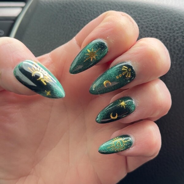 Silver Universe Nails/mercury Venus Press Ons/galaxy Gel Nails/pink ...