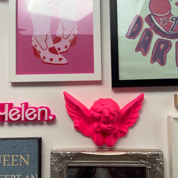 Medium 8x5.5inch 20x14cm CHERUB ANGEL Cupid NEON Pink Fluorescent Pink ...