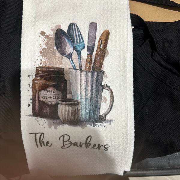 Rustic Kitchen Utensils Personalized Tea Dish Towel - Tea Towel Kitchen ...