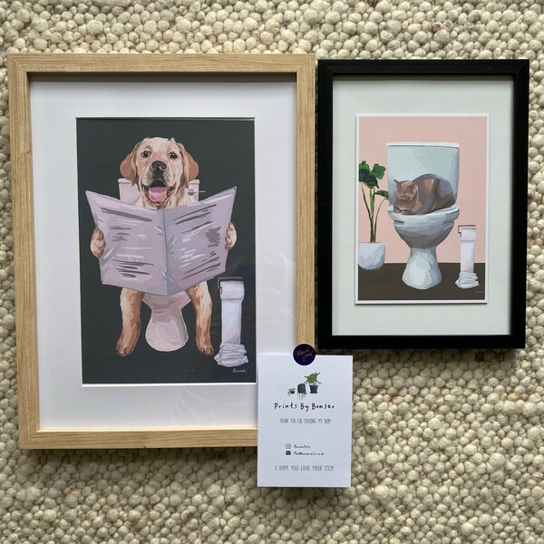 Set of Two Toad Bathroom Prints. Toad in the Bath, Frog on the Toilet ...