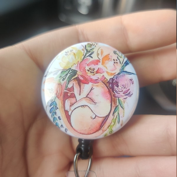 Labor & Delivery, Watercolor Floral Fetus, NICU Nurse Badge, Ob/gyn ...