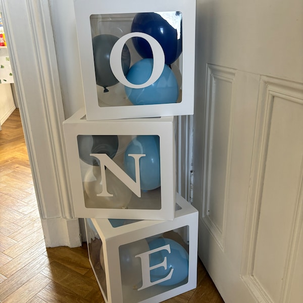 One Box 1st Birthday Decoration White Clear One Balloon Boxes First ...