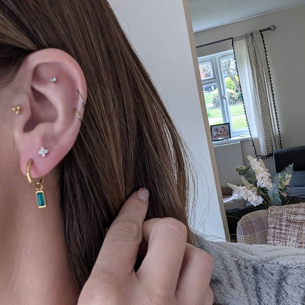 Dainty 18k Gold Plated Emerald Huggies | Hypoallergenic | Green ...