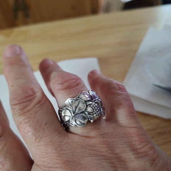 Solid 925 Sterling Silver Pansy Flower Floral Adjustable Large Spoon ...