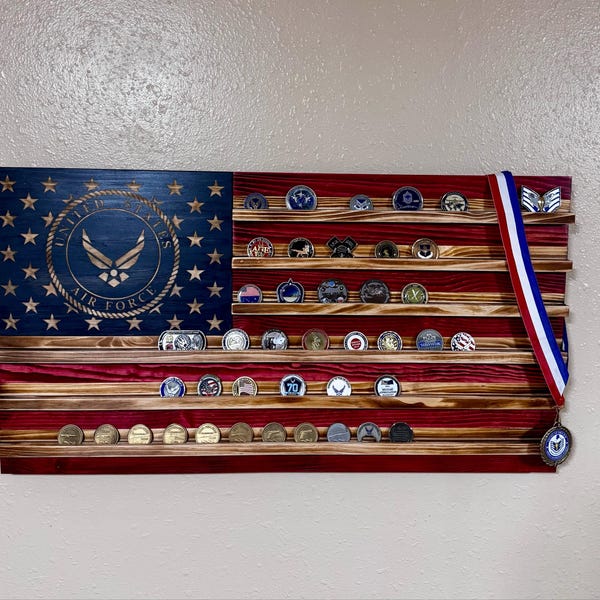 Handcrafted Rustic American Flag Challenge Coin Display: 37x19" - Etsy