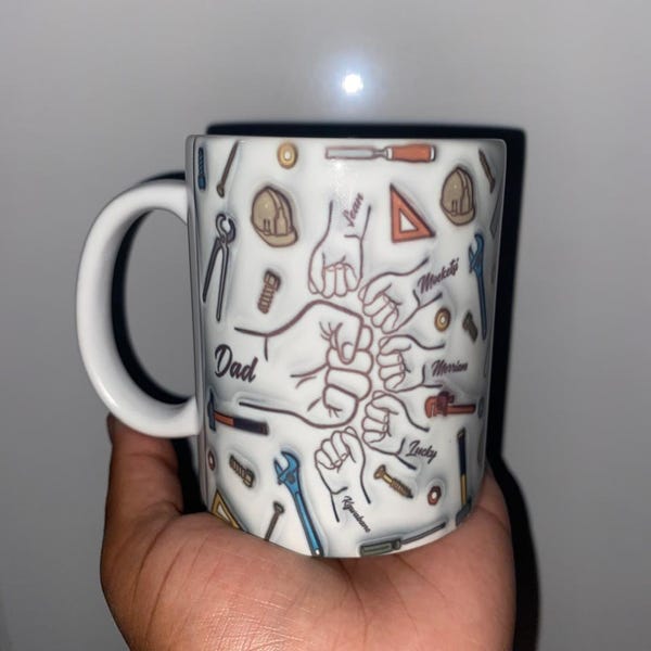 Custom Dad up to 6 Fist Bump 3D Inflated Mug Wrap, 11oz Mug Template ...