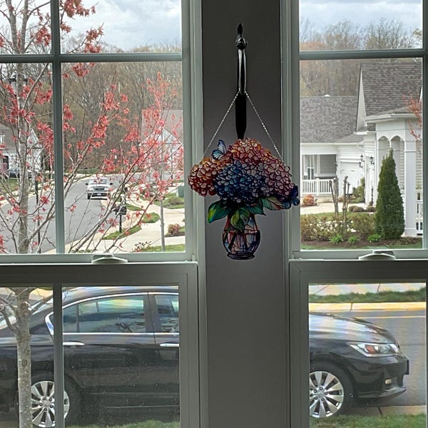 Blue Flower Window Hanging, Floral Window Decor, Handmade Sun Catcher ...