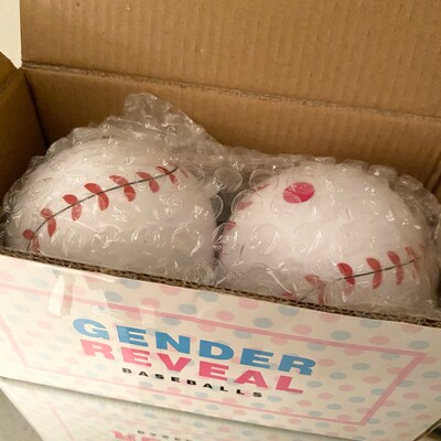 Baseball Gender Reveal Gender Reveal Baseballs in Pink or Blue Filled W ...