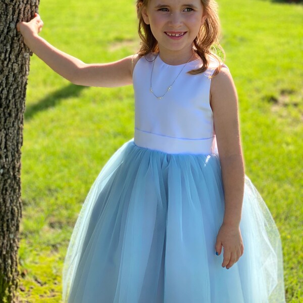 Dusty Blue Flower Girl Dress, Light Blue Flower Girl Dresses, Satin ...