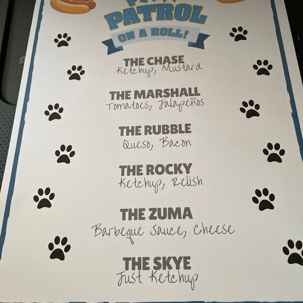Paw Puppy Party Hot Dog Menu - Etsy