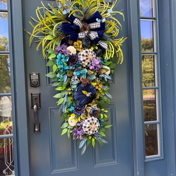 Extra Large Double Door Summer Hydrangea Wreath Summer Orange Floral ...