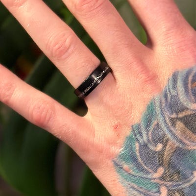 6mm Black Meteorite Sandblasted Wedding Ring, Black Obsidian ...
