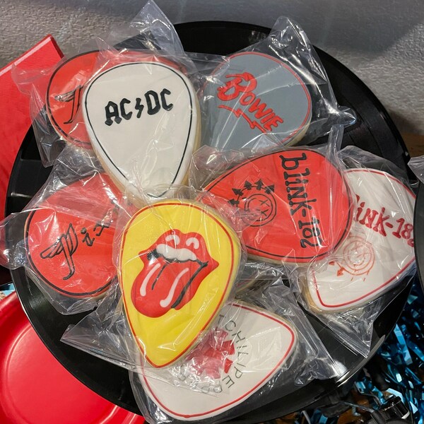 24 Large Guitar Picks Rock Band Name Custom Cookies, Personalized ...
