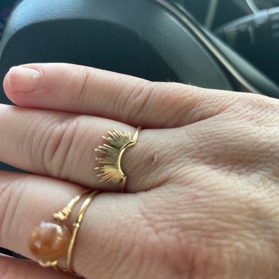 14k Sunshine Ring, Solid Real Gold Half Sun Stackable Band Women ...