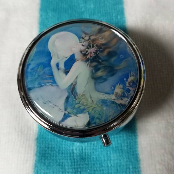 Mermaid Pill Box Case Pillbox Holder Trinket Pearl Art Deco Nautical ...