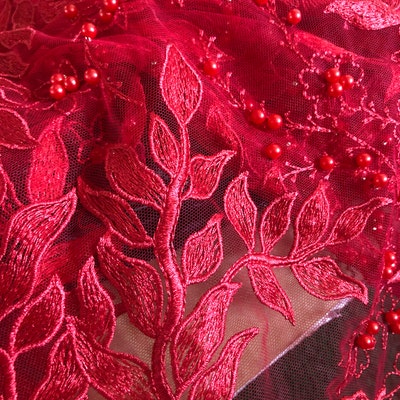 Red Shop Design Beaded Fabric,lace Fabric by the Yard-embroider Beaded ...