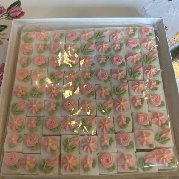 Sugar Cubes With Pink Royal Icing Flower Decoration for Your Tea Party ...