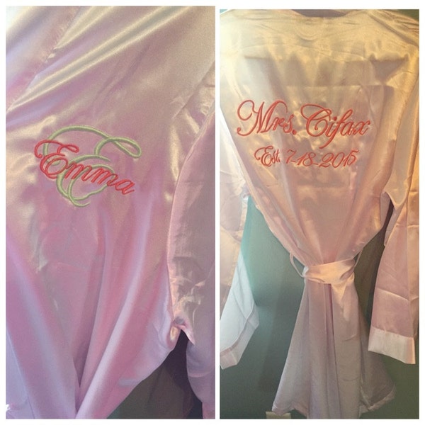 Personalized Knee Length Satin Bridal Robe With Name and Initial on ...