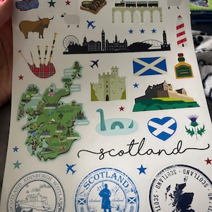 A4 Sticker Sheet Scotland Landmarks Vinyl Stickers - Scottish City Map ...