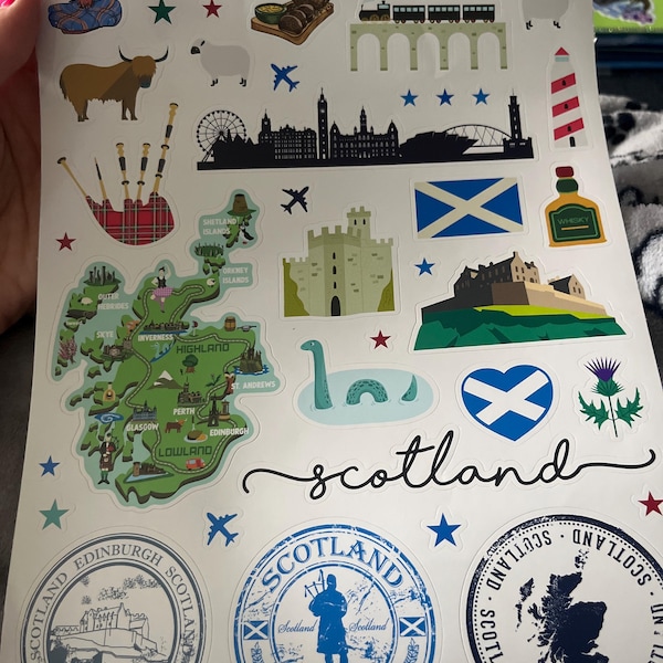 A4 Sticker Sheet Scotland Landmarks Vinyl Stickers - Scottish City Map ...