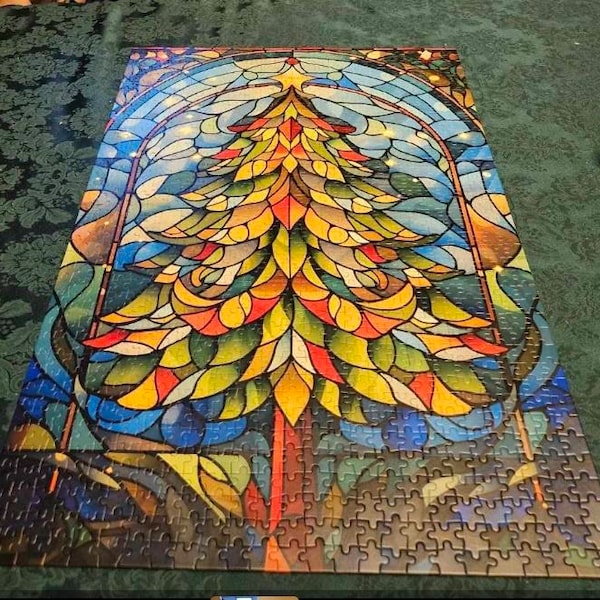 Stained Glass Christmas Tree Jigsaw Puzzle: Wooden Holiday Art - Etsy