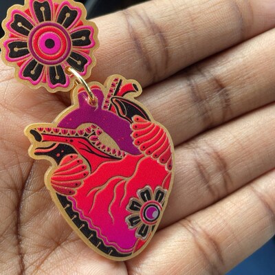 BOOM BOOM BOOM Gold Statement Acrylic Earrings Oldschool Style Tattoo ...