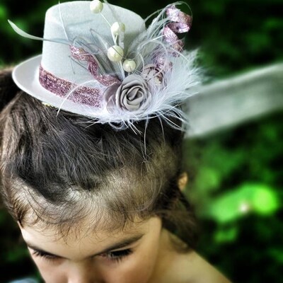 Pastel Pink & Purple Butterfly Mini Top Hat With Peacock and Ostrich ...