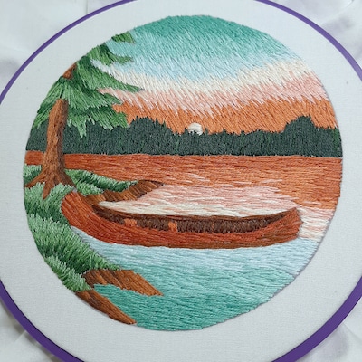 Canoe Lake Sunset Embroidery Pattern Instructions PDF - Etsy