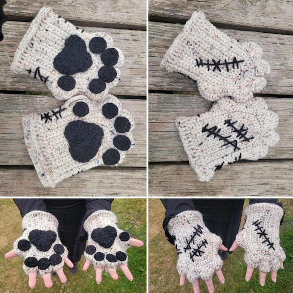 Crochet Pattern, Paw Print Fingerless Glove, Kitten Mitten !PDF ONLY ...