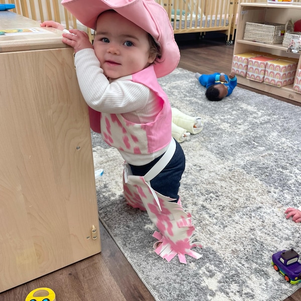 Infant Pink Cow Print Cowboy Costume: Faux Fur Chaps & Vest - Etsy