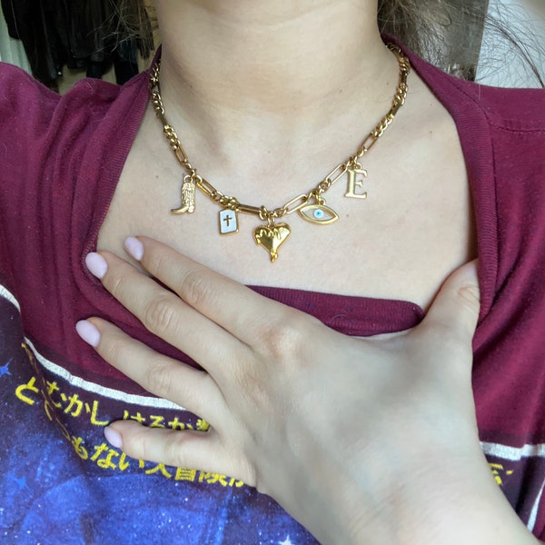 Chunky Charm Necklace, Custom Charm Necklace, Gold Vintage Charm ...