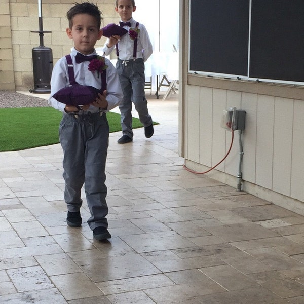 Plum Bow Tie & Suspenders | Pocket Square | Ring Bearer Outfit | Boho ...