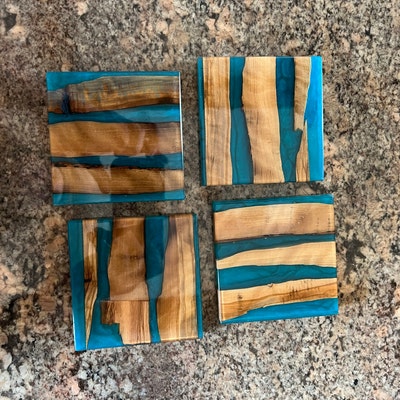 Wood and Resin Coaster, Wooden Coaster, Epoxy Coaster With Color ...